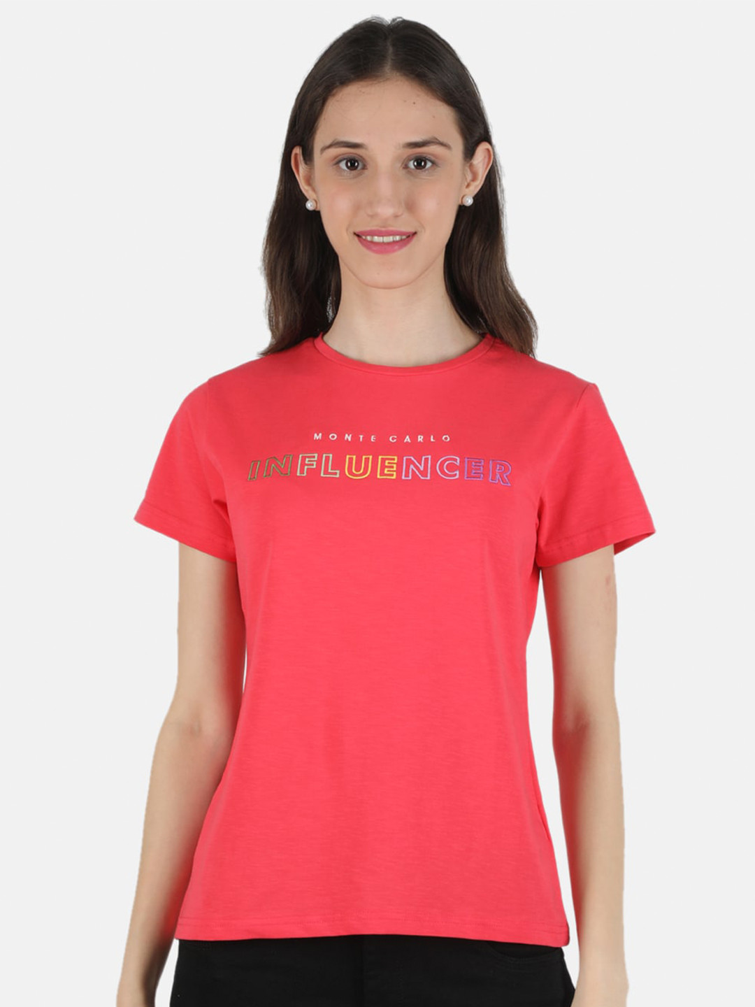 Buy Monte Carlo Women Coral Typography Printed T Shirt - Tshirts for ...