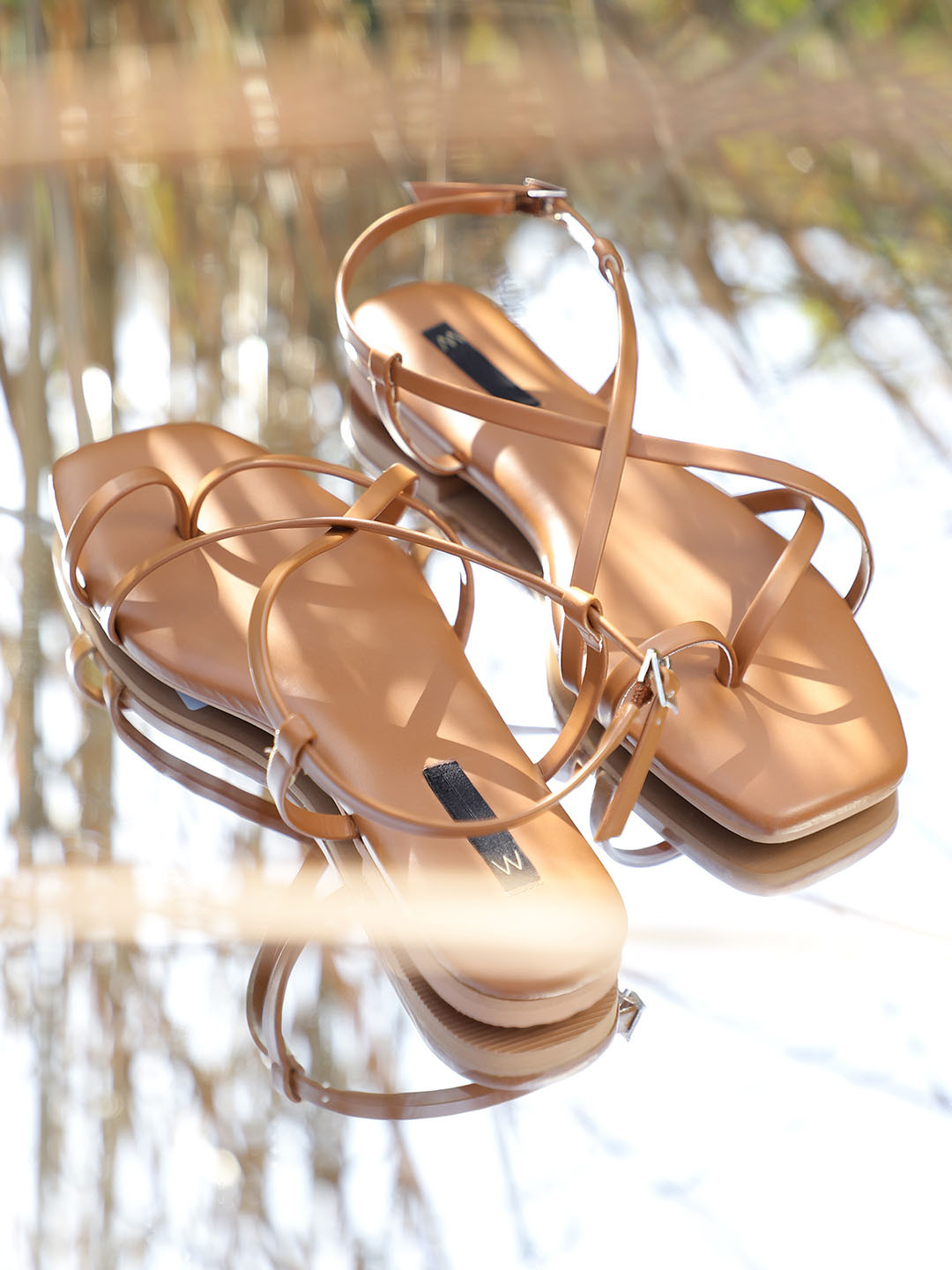 Buy W Women Tan Open Toe Flats - Flats for Women 18077260 | Myntra