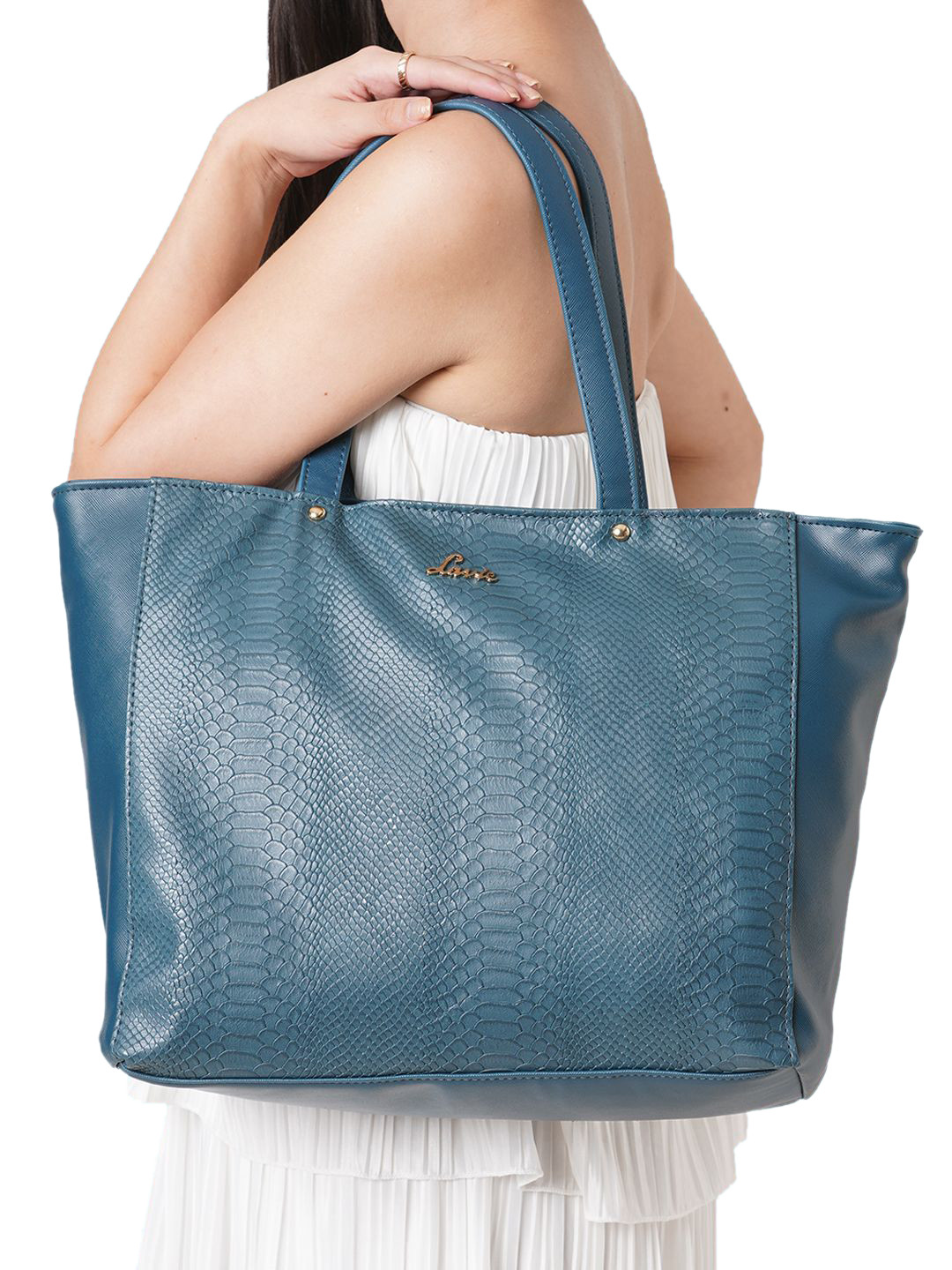 Buy Lavie Croc Nov Women Teal Blue Tote Bag - Handbags for Women ...