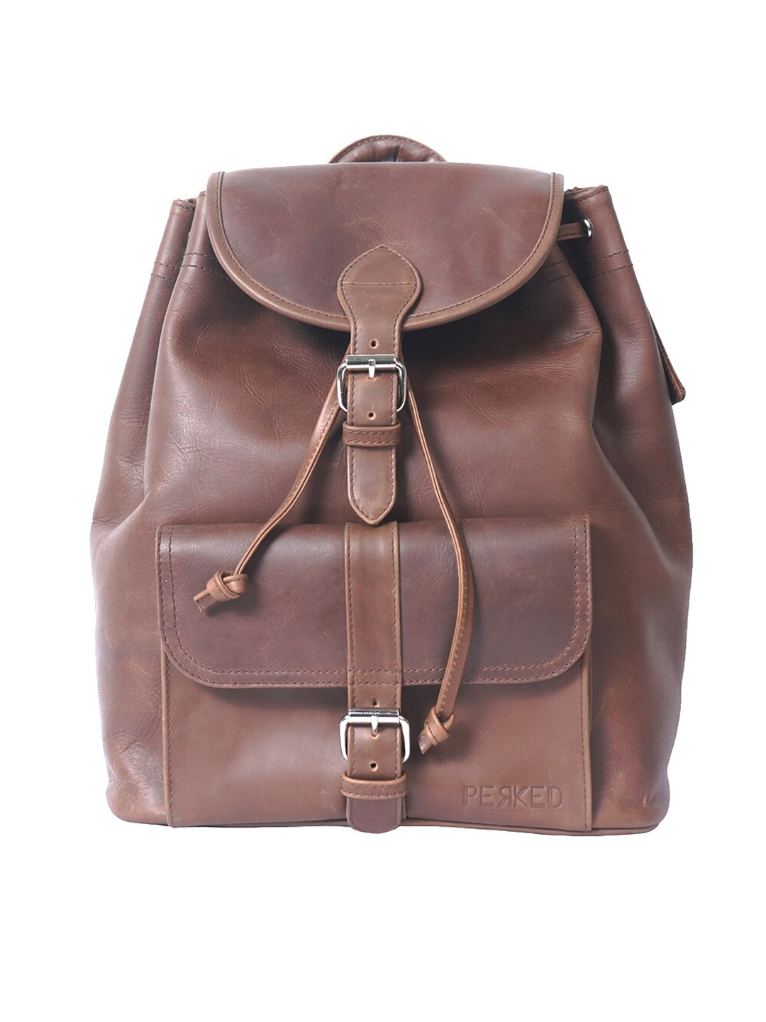 Buy PERKED Unisex Brown Solid Leather Radioactive Backpack - Backpacks ...
