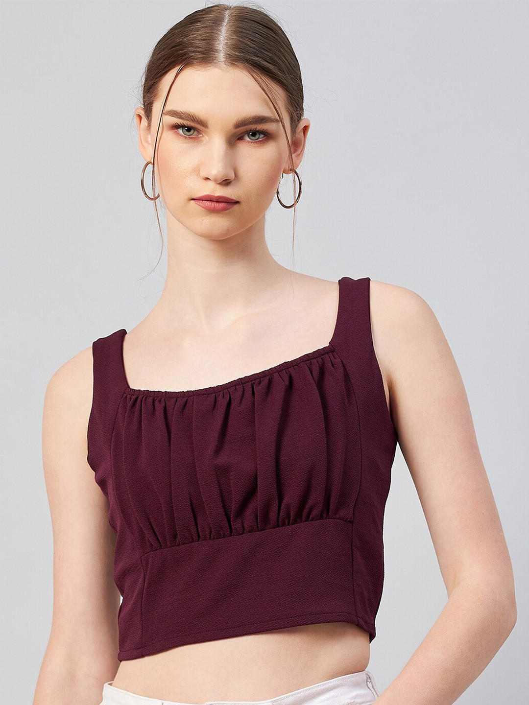 Buy RARE Burgundy Square Neck Gathered Crop Top - Tops for Women ...