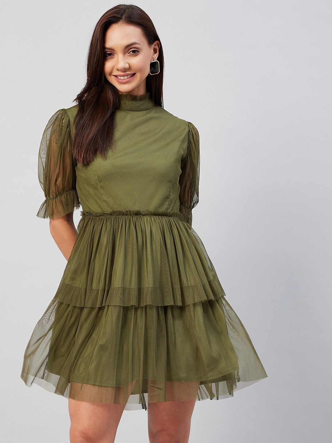 Buy RARE Olive Green Net Fit & Flare Tulle Dress - Dresses for Women ...