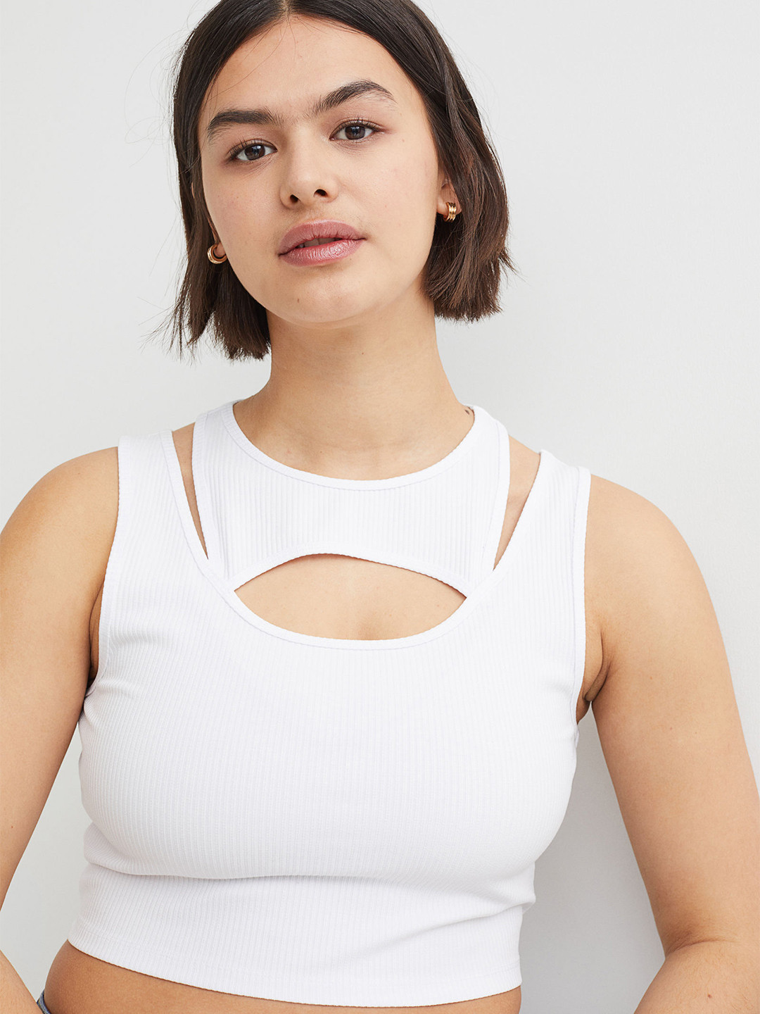 Buy H&M Women White Double Layered Cropped Top - Tops for Women ...