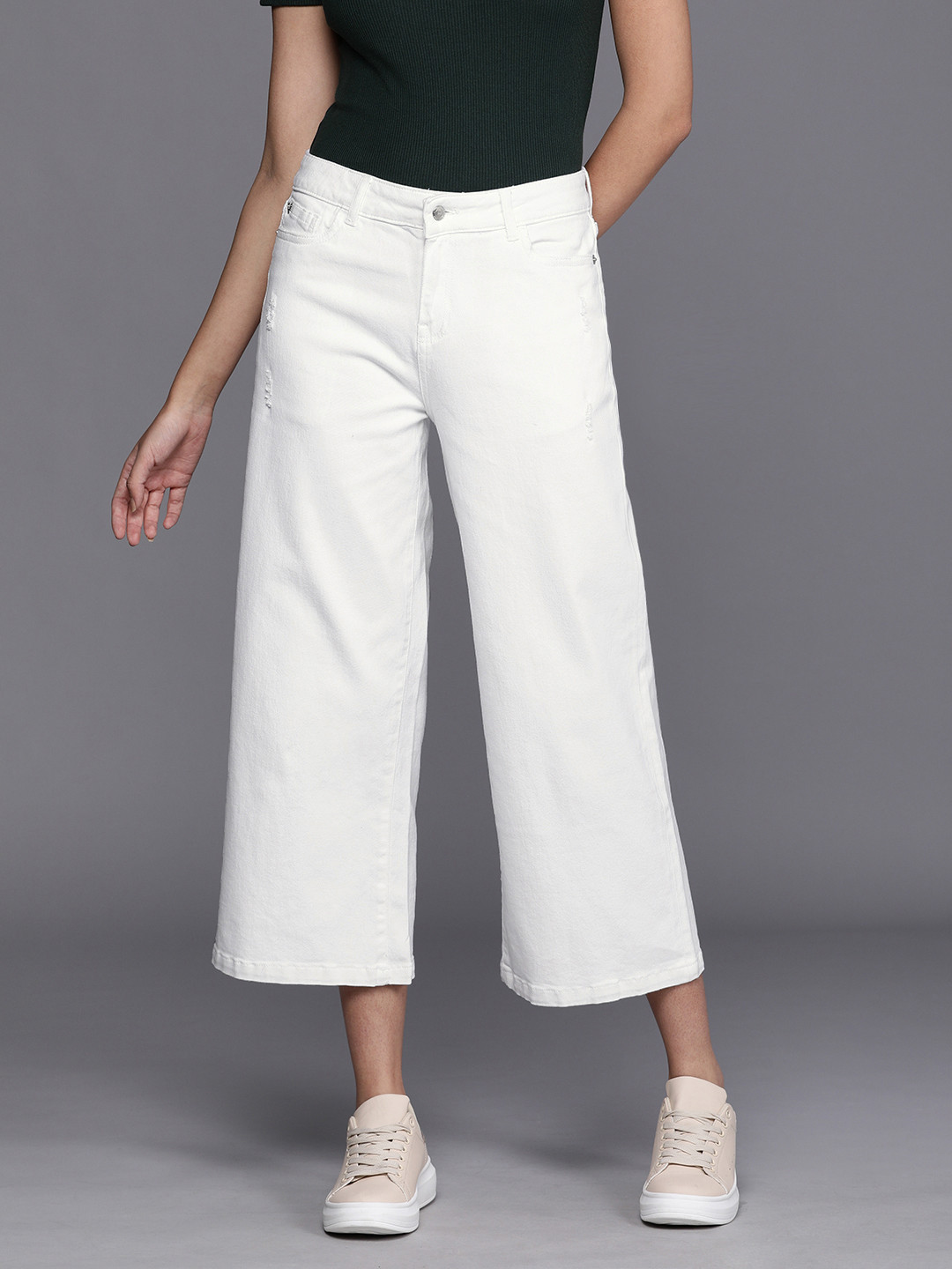 Buy Allen Solly Woman Women White Culottes Wide Leg Stretchable Jeans ...