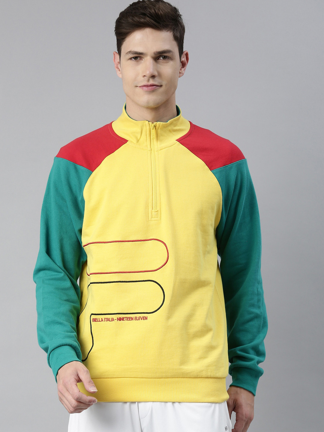 Buy FILA Men Yellow Red Colourblocked Training Or Gym Sporty Jacket ...
