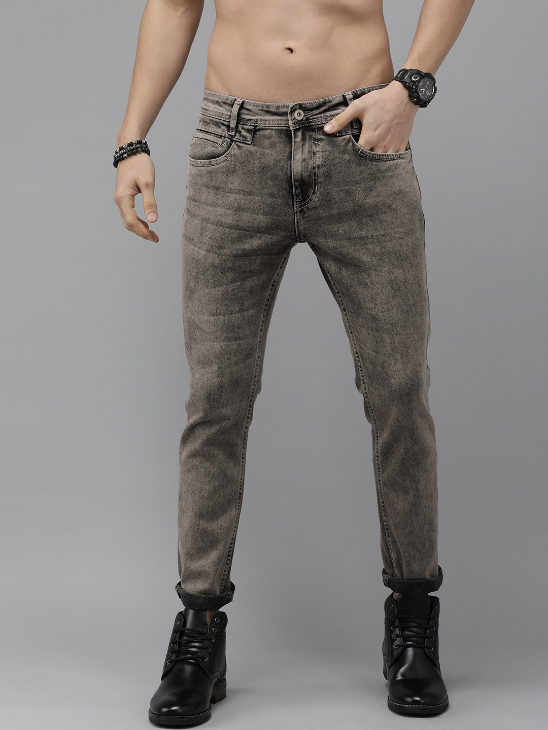 Buy Roadster Men Black Skinny Fit Low Rise Clean Look Heavy Fade ...