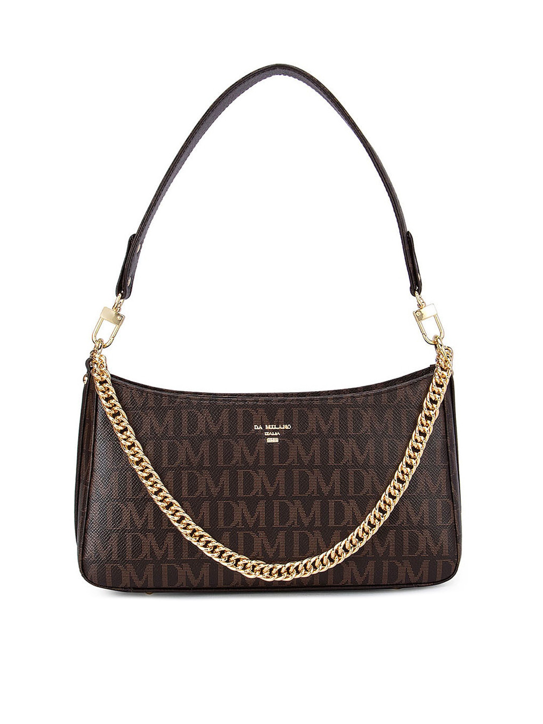 Buy Da Milano Brown Textured Leather Structured Shoulder Bag - Handbags ...