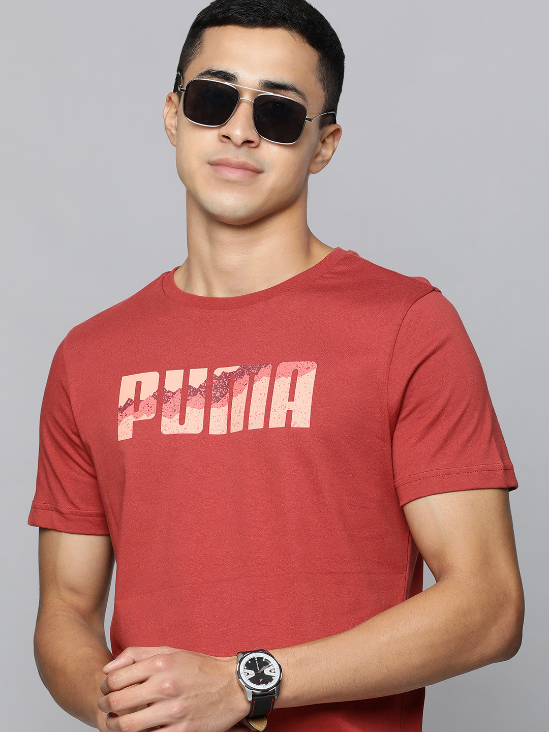 Buy Puma Men Rust Red Brand Logo Printed T Shirt - Tshirts for Men ...