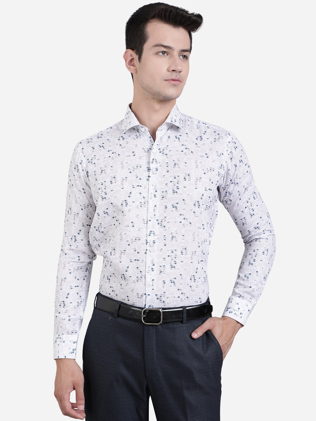 Buy JB STUDIO Men White Slim Fit Printed Formal Shirt - Shirts for Men ...