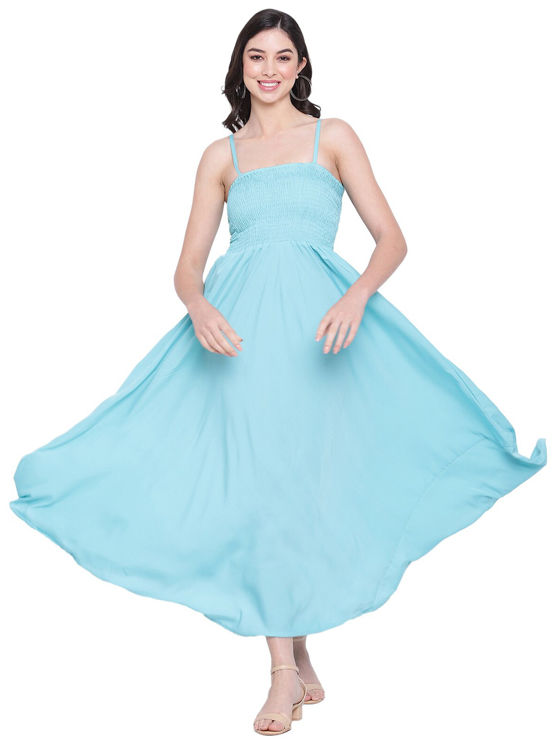 Buy Aawari Turquoise Blue Smocked Maxi Dress - Dresses for Women ...
