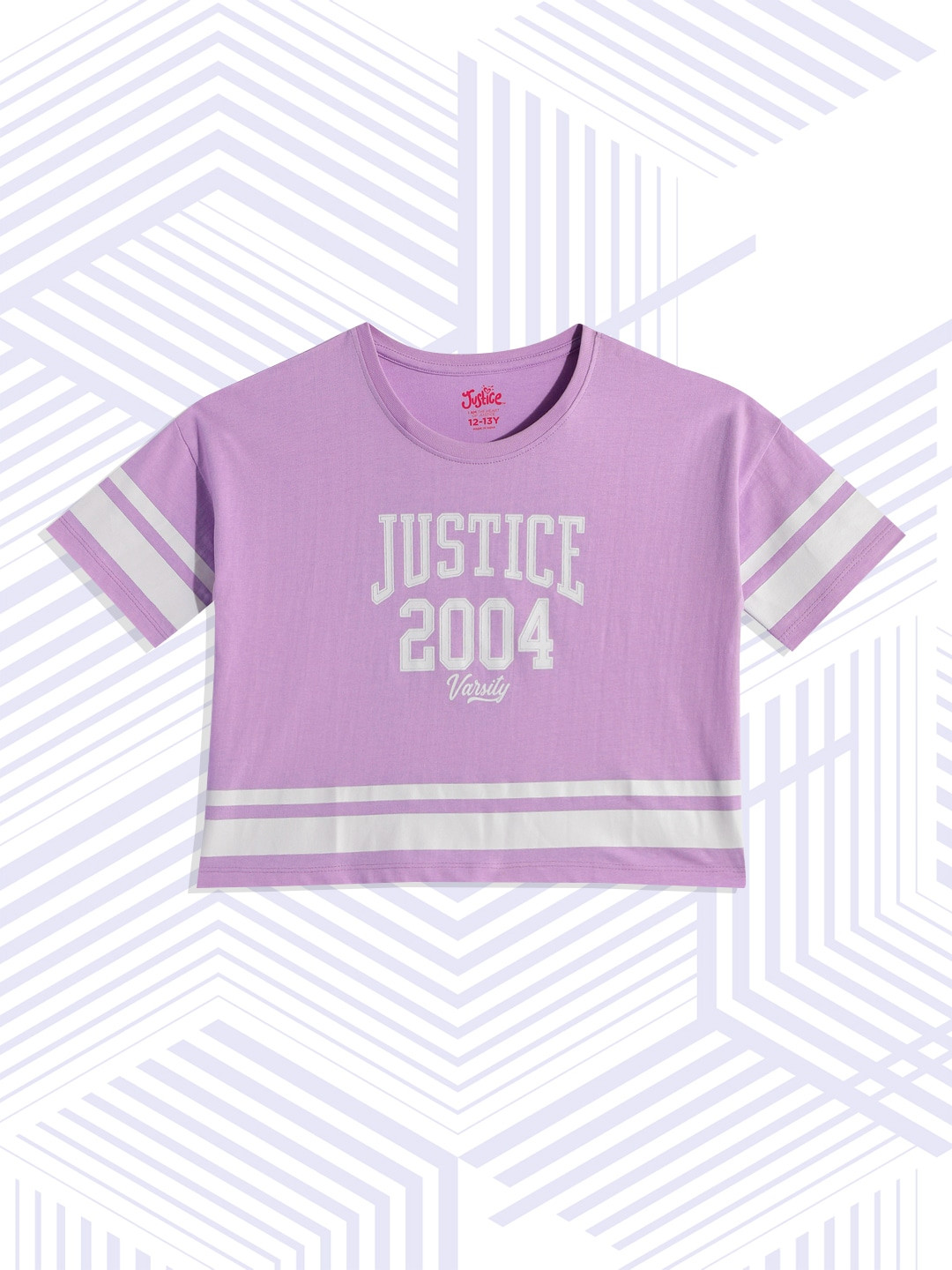 Buy JUSTICE Girls Lavender Brand Logo Printed Pure Cotton T Shirt ...