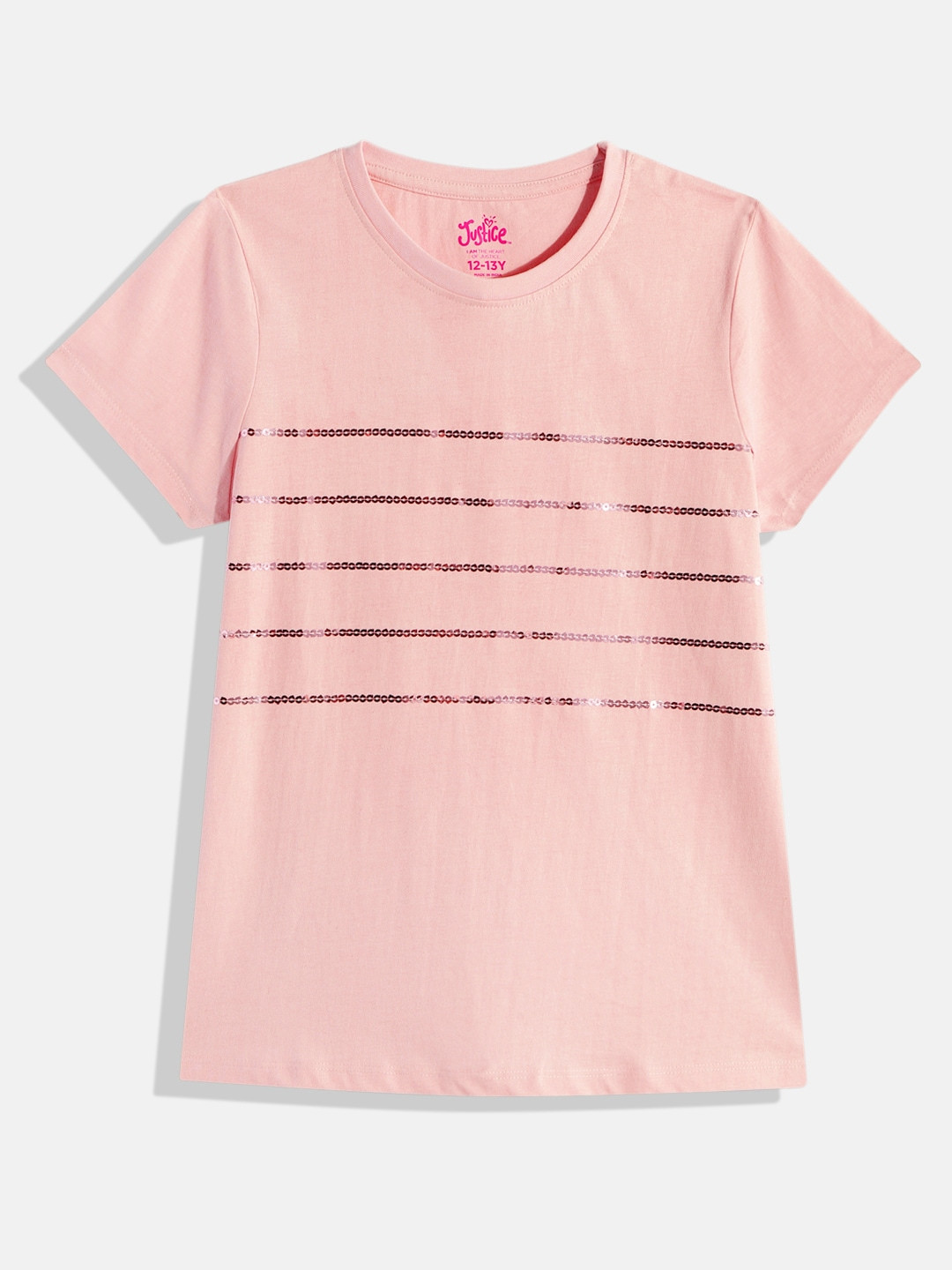 Buy JUSTICE Girls Pink Embellished Pure Cotton T Shirt - Tshirts for ...