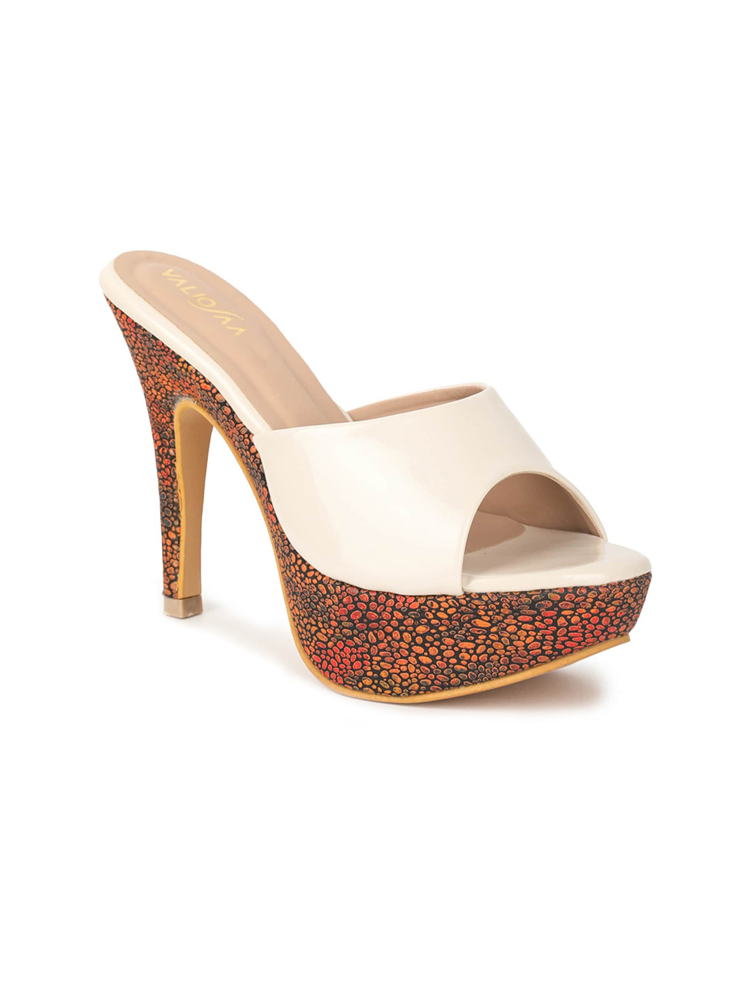 Buy VALIOSAA Cream Coloured & Rust Textured Platform Sandals 5 Inch ...