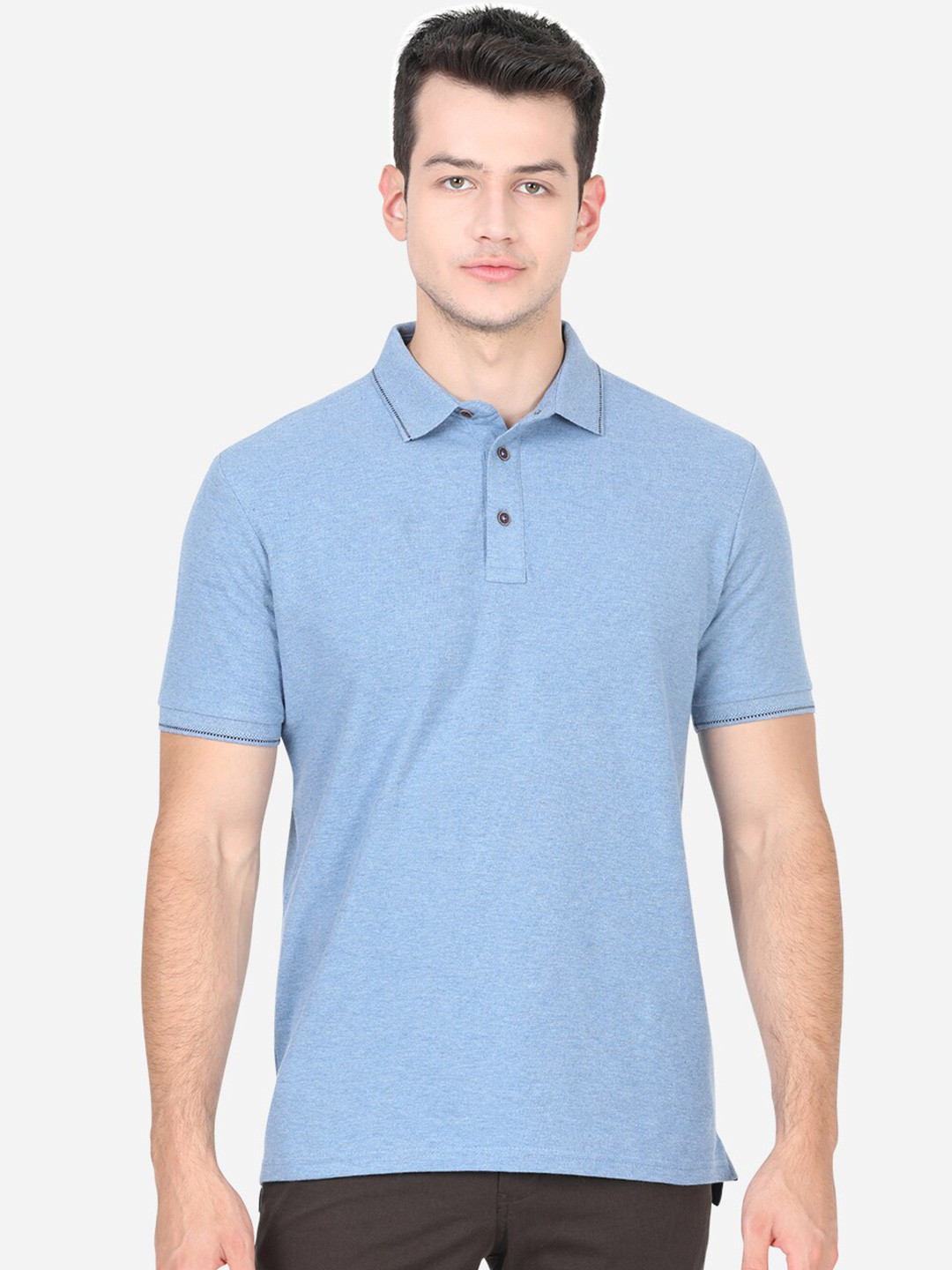 Buy JADE BLUE Men Blue Polo Collar Slim Fit T Shirt - Tshirts for Men ...
