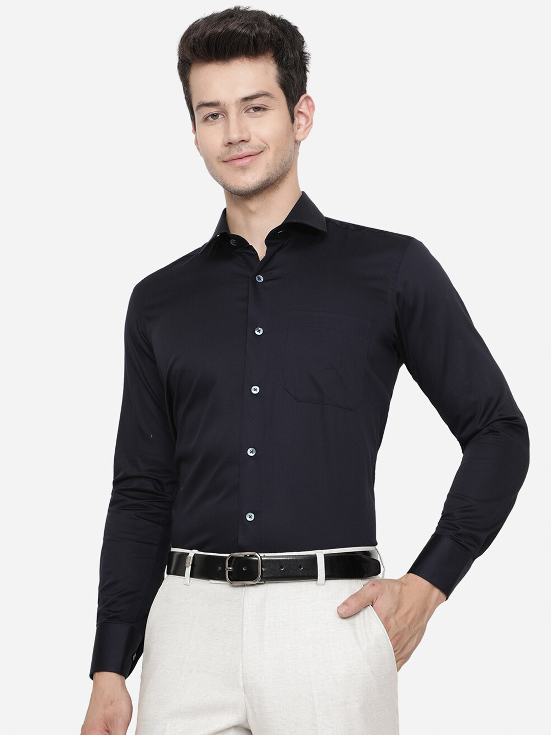 Buy METAL Men Blue Slim Fit Pure Cotton Formal Shirt - Shirts for Men ...