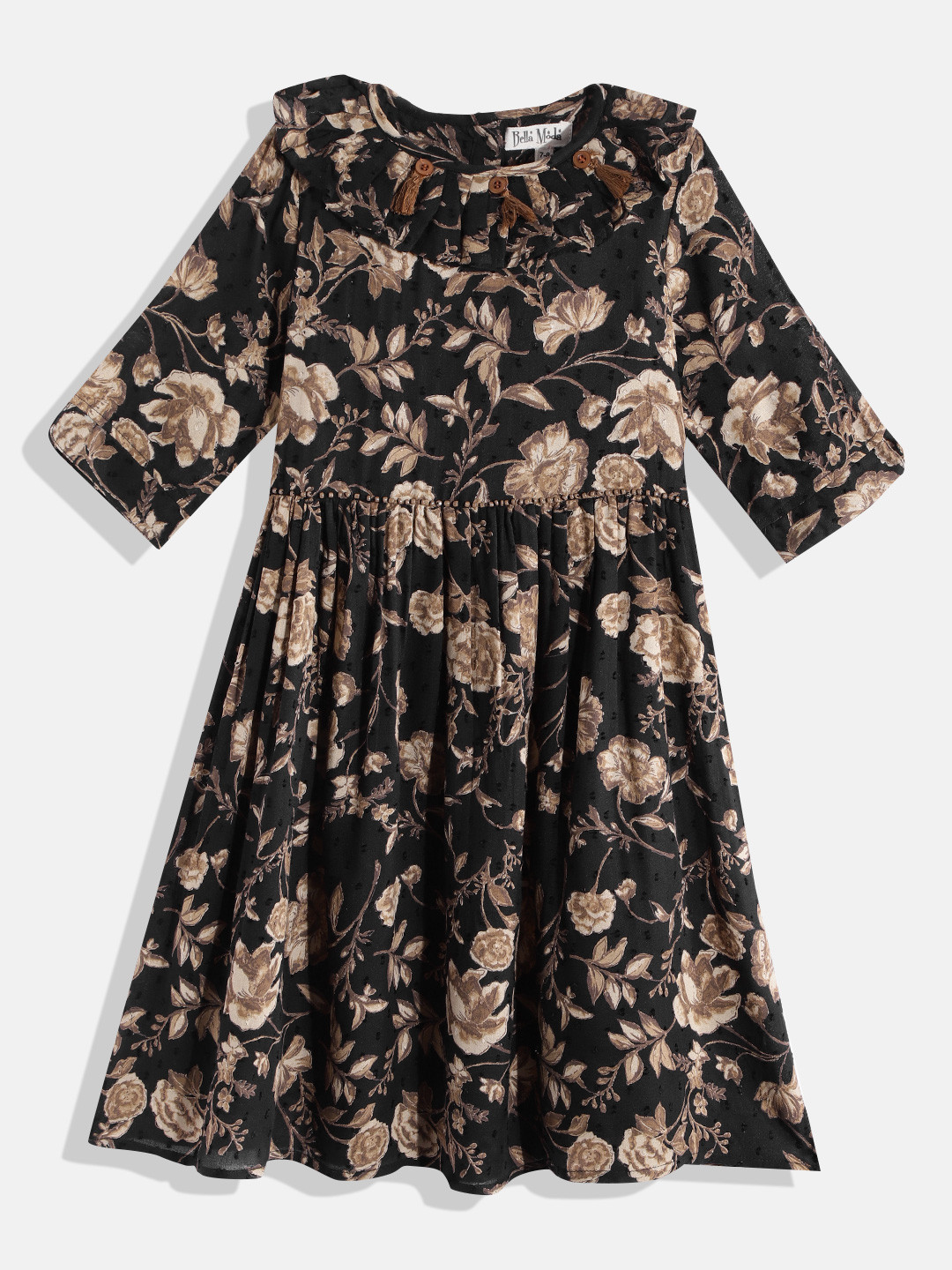 Buy Bella Moda Black Cotton Floral A Line Dress - Dresses for Girls ...