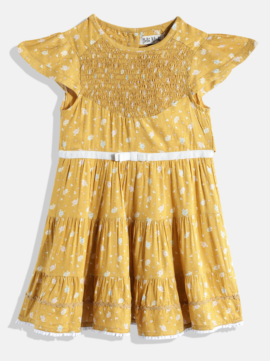 Buy Bella Moda Mustard Yellow & White Pure Cotton Dress - Dresses for ...