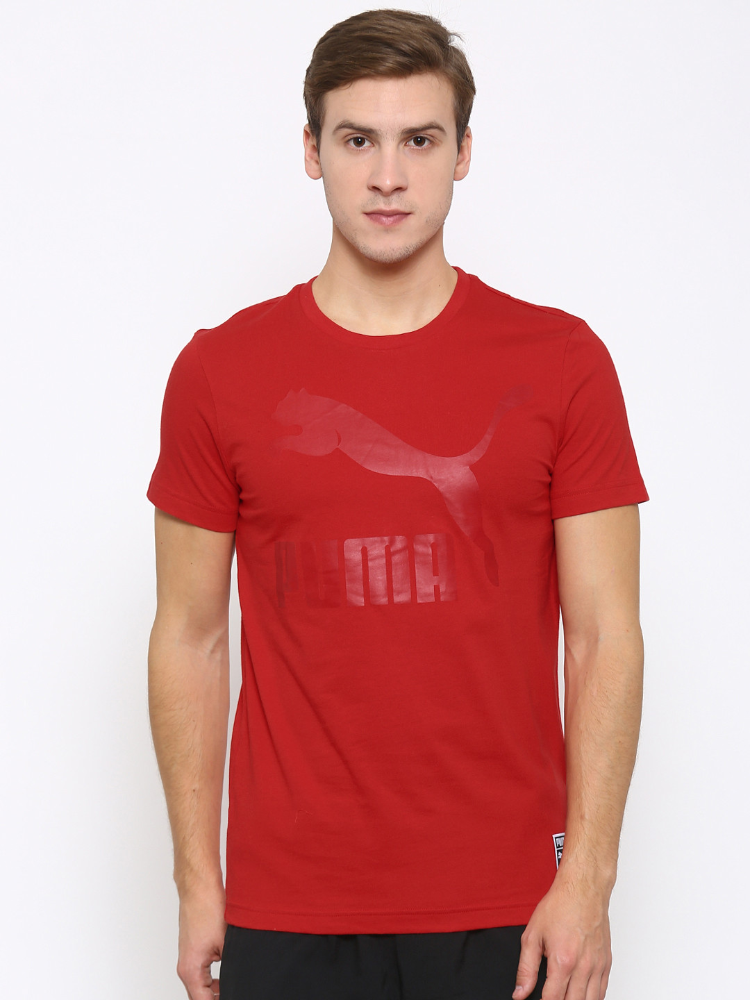 Buy Puma Men Red Archive Logo Print Round Neck Slim Fit Pure Cotton T ...