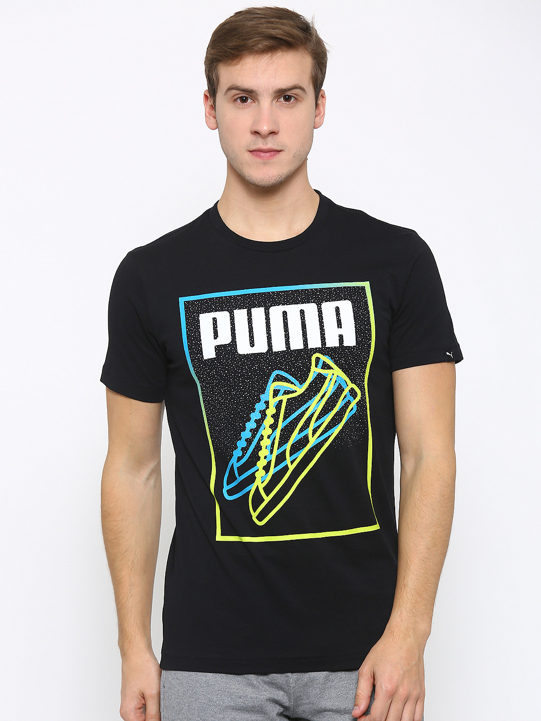 Buy Puma Men Black Sneaker Lines Printed Slim Fit Pure Cotton T Shirt ...