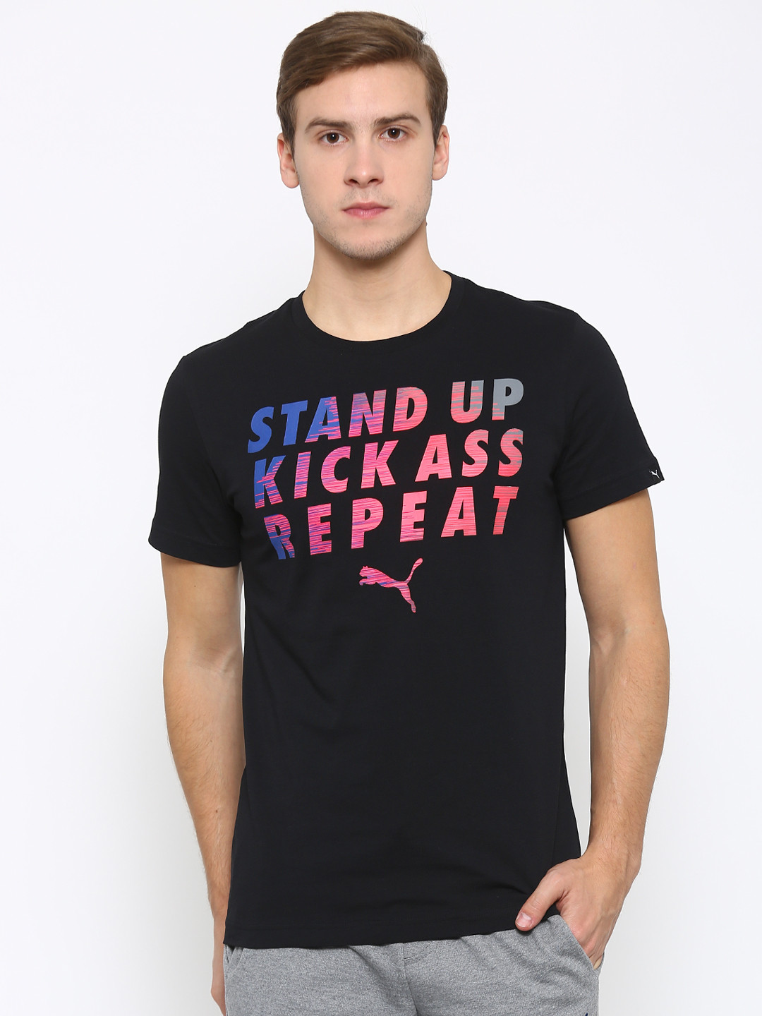 Buy Puma Men Black Slogan Printed Round Neck T Shirt - Tshirts for Men ...