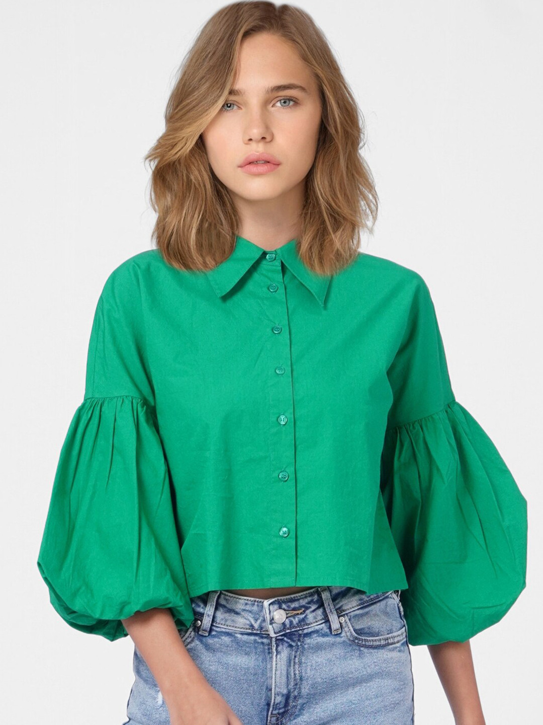 Buy ONLY Green Shirt Style Top - Tops for Women 18115530 | Myntra