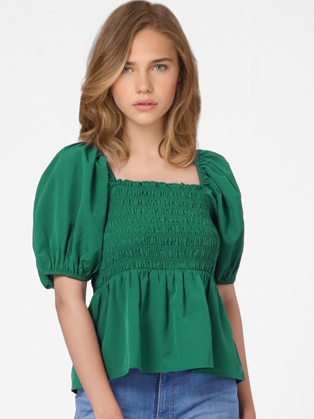 Buy ONLY Green Smocked Top - Tops for Women 18115552 | Myntra