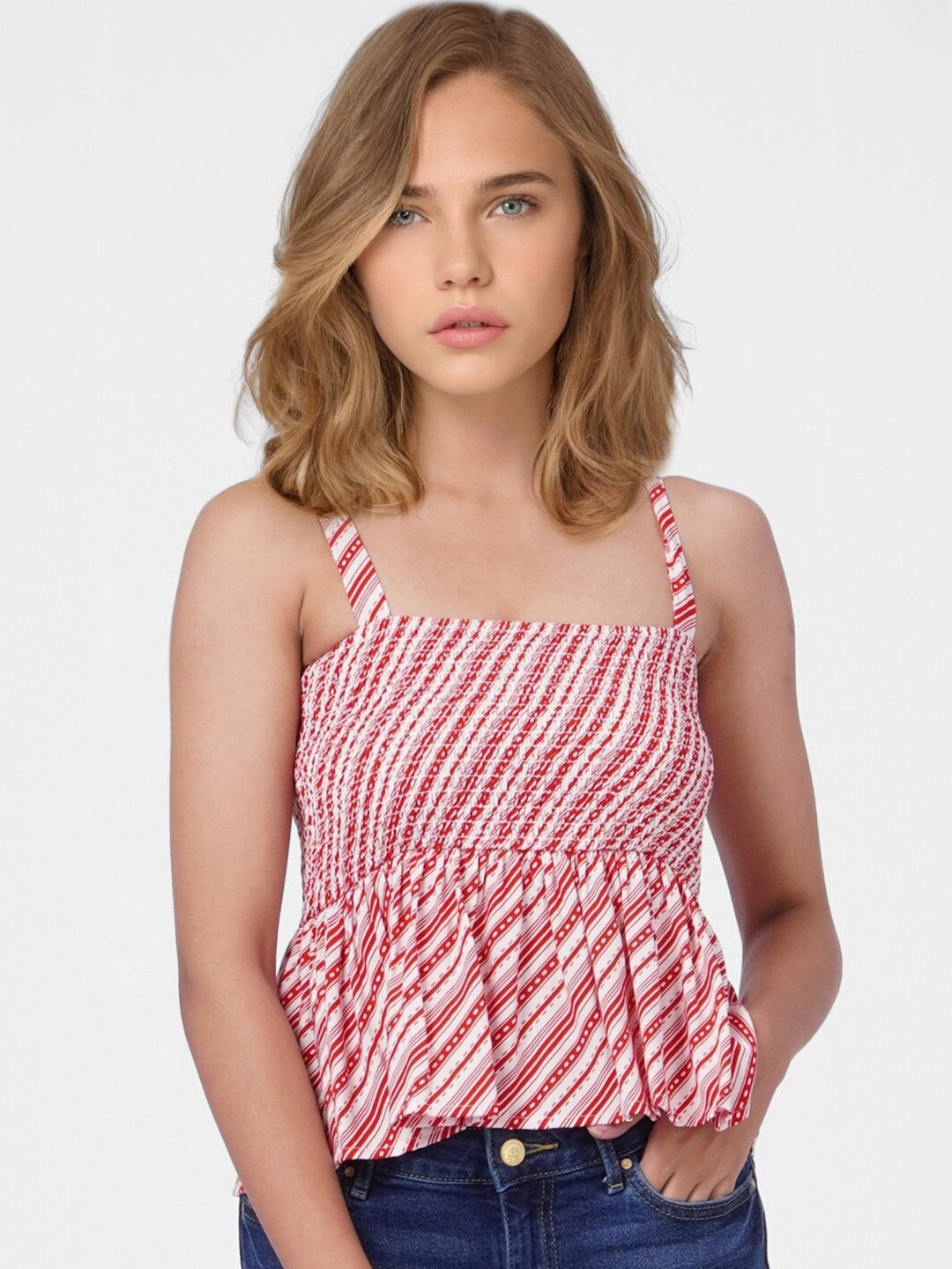 Buy ONLY Red Print Peplum Top - Tops for Women 18115652 | Myntra