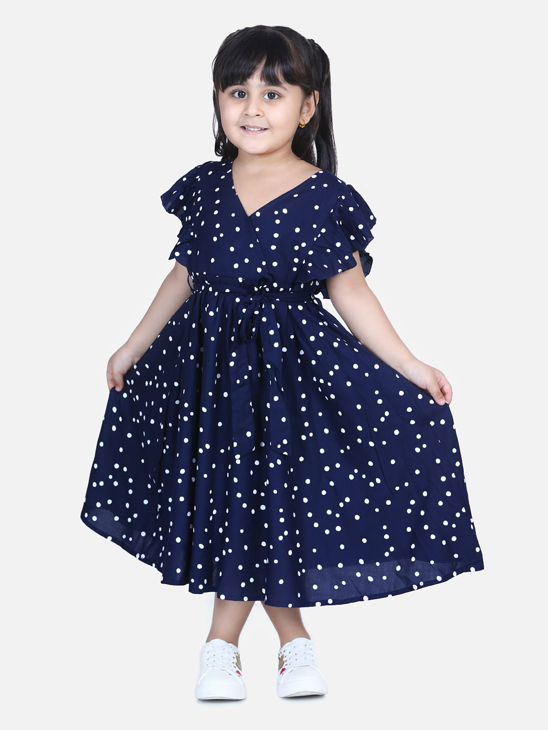 Buy AWW HUNNIE Girls Blue & White Midi Dress With Belt - Dresses for ...
