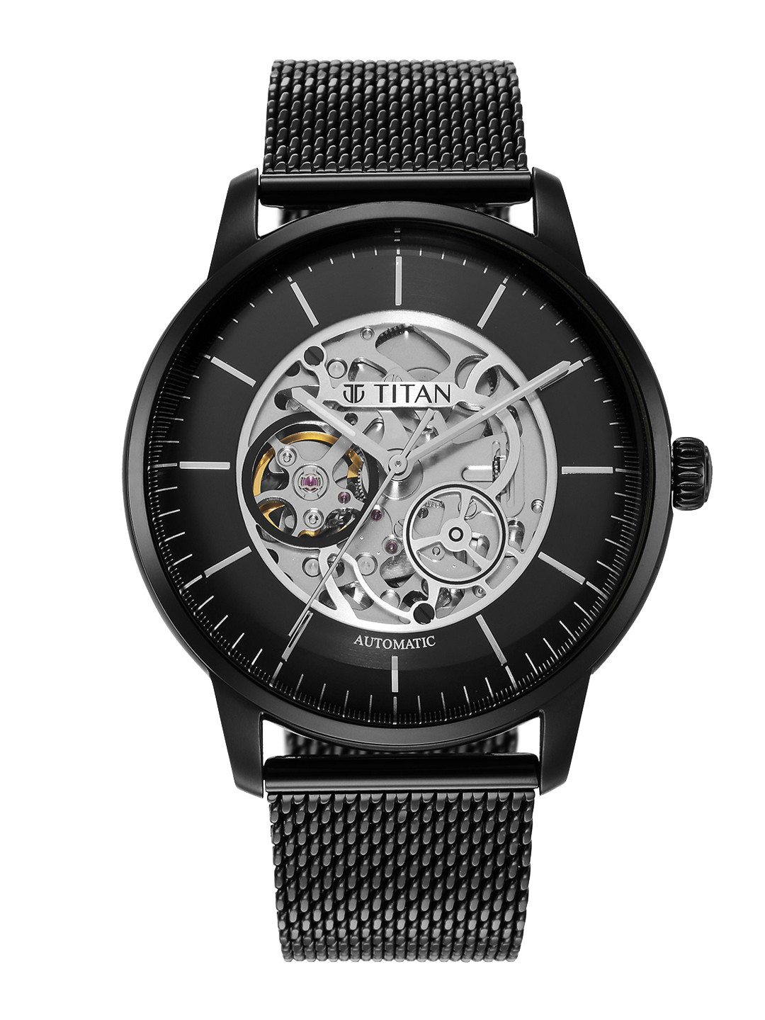 Buy Titan Men Black Skeleton Dial & Stainless Steel Bracelet Style ...