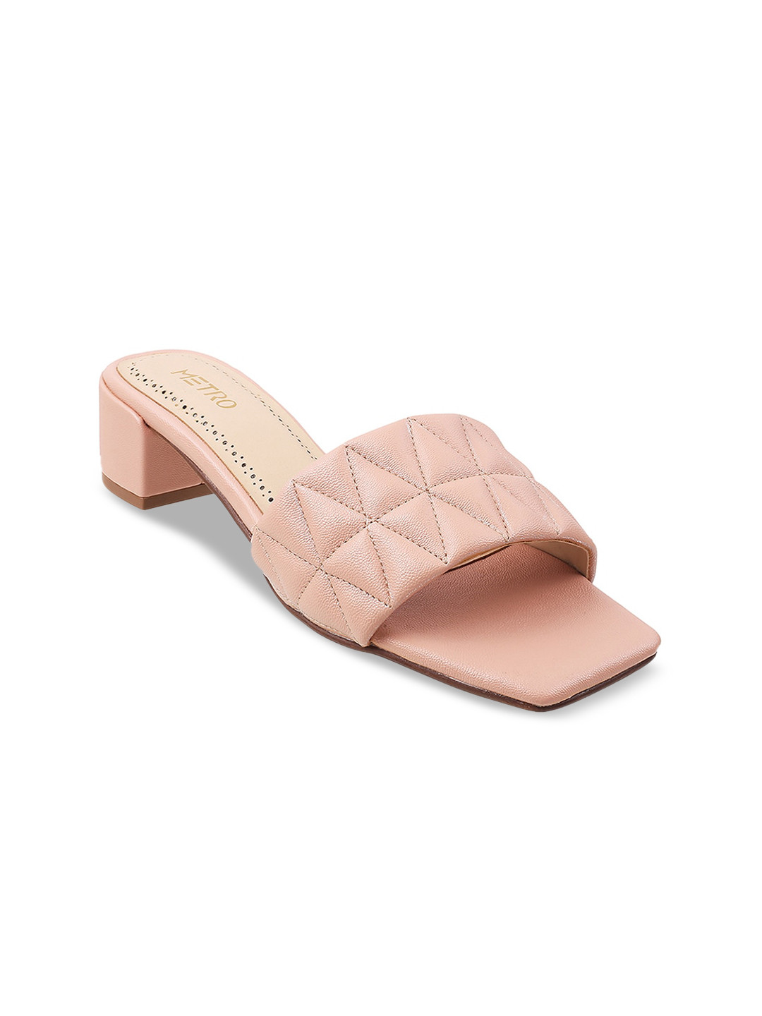 Buy Metro Peach Coloured Quilted Block Mules - Heels for Women 18121330 ...