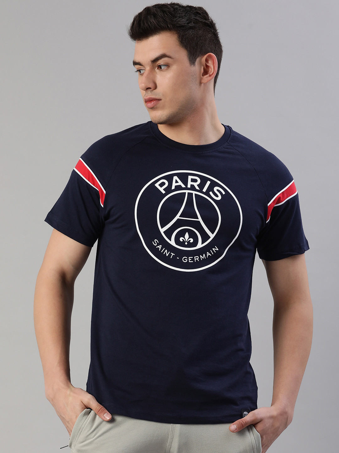 Buy PSG Men Navy Blue & White Brand Logo Paris Saint Germain Super Fan ...