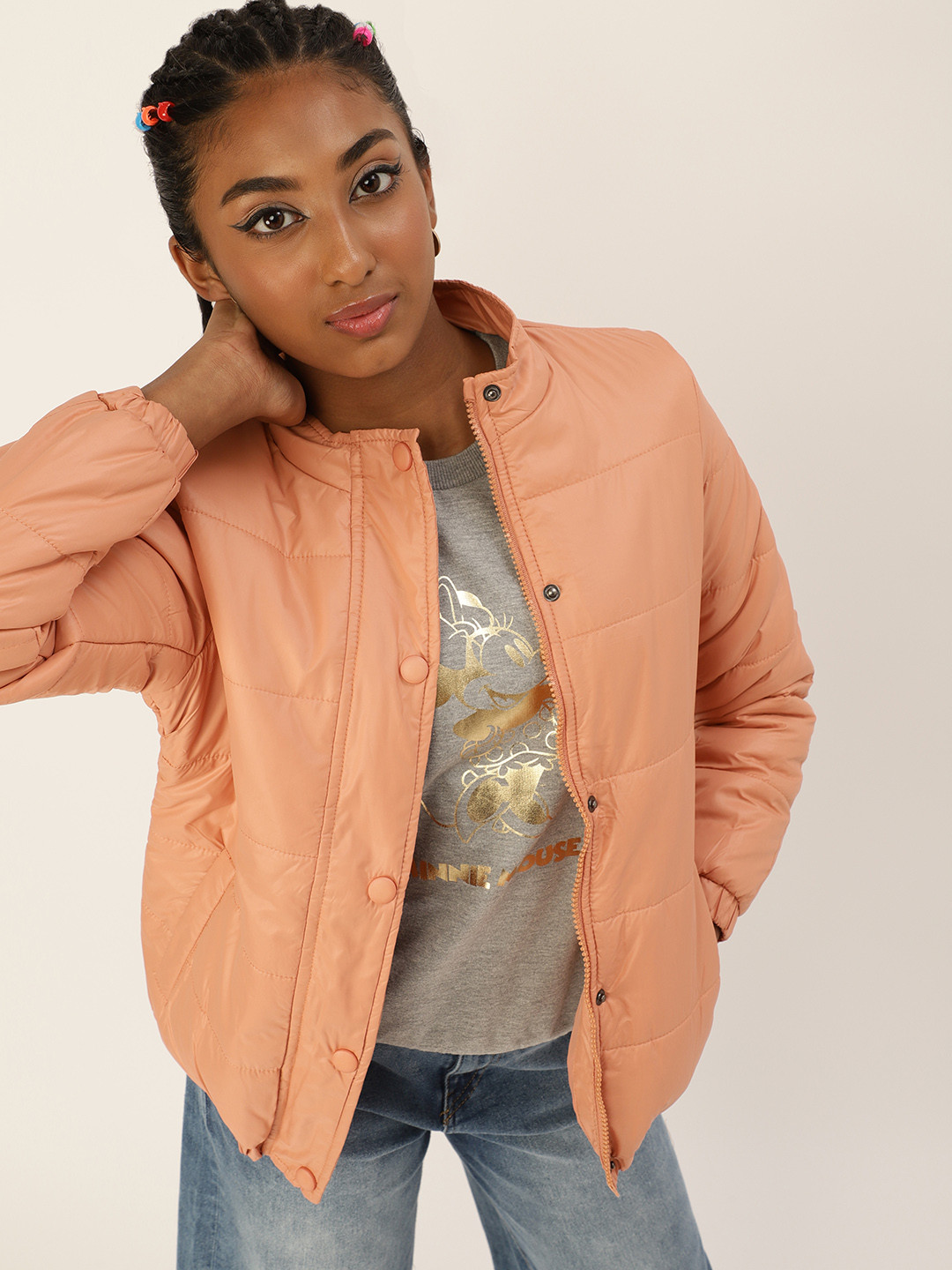 Buy Kook N Keech Teens Girls Peach Coloured Solid Padded Jacket ...