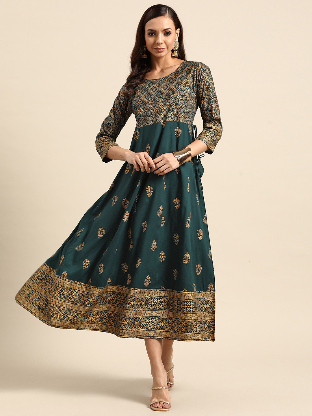 Buy Gerua By Libas Teal Green Ethnic Motifs Ethnic Midi Dress - Ethnic ...
