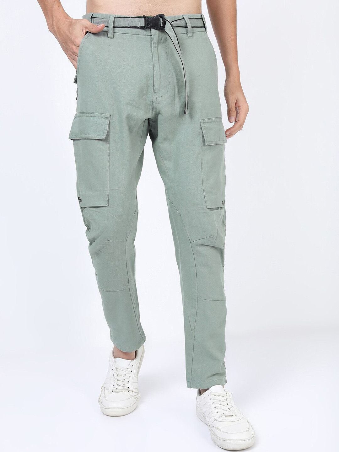 Buy KETCH Men Grey Solid Regular Fit Cotton Cargos - Trousers for Men ...