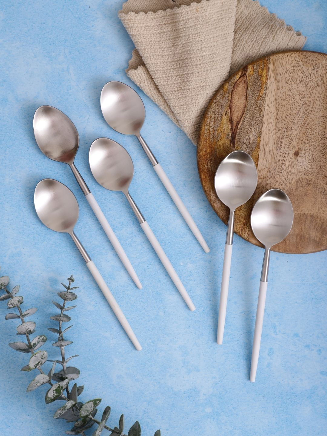 Buy VarEesha White & Silver Tone 6 Pcs Radiant Steel Table Spoon Set ...