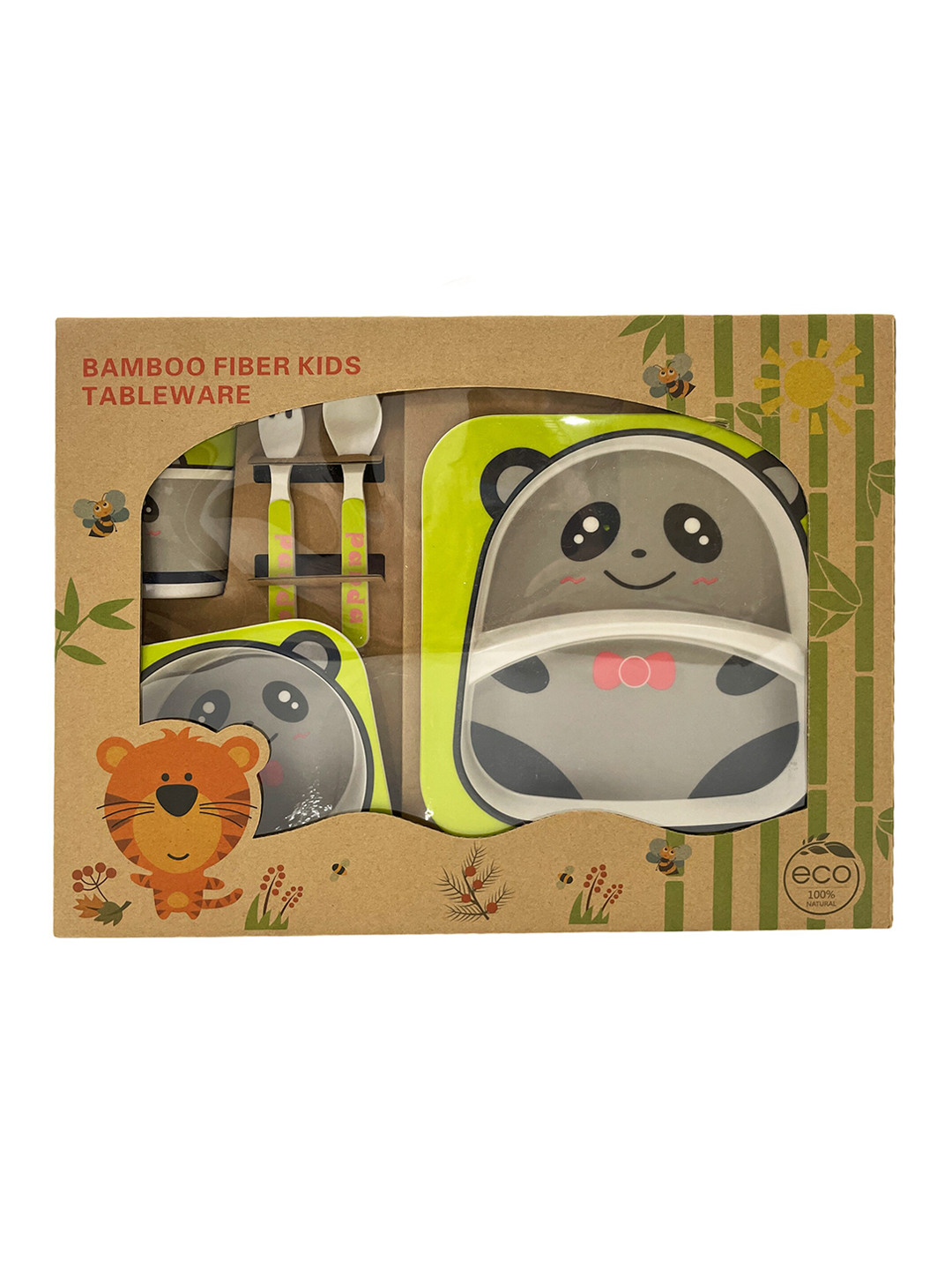 Buy Baby Moo Kids 5 Pieces Grey Panda Bamboo Fiber Dinner Set - Baby ...