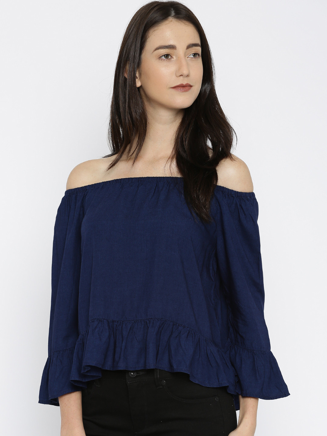 Buy ONLY Women Navy Off Shoulder Top - Tops for Women 1812726 | Myntra