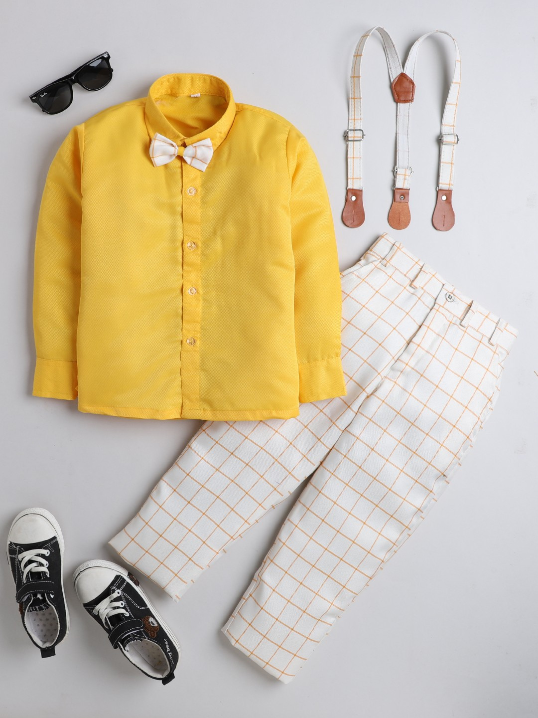 Buy DKGF FASHION Boys Yellow & White Shirt With Trousers - Clothing Set ...