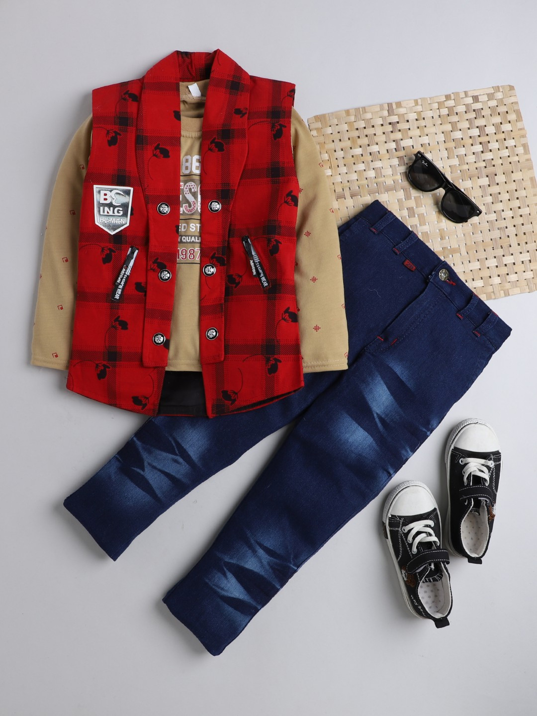 Buy DKGF FASHION Boys Red T Shirt With Trousers & Coat - Clothing Set ...