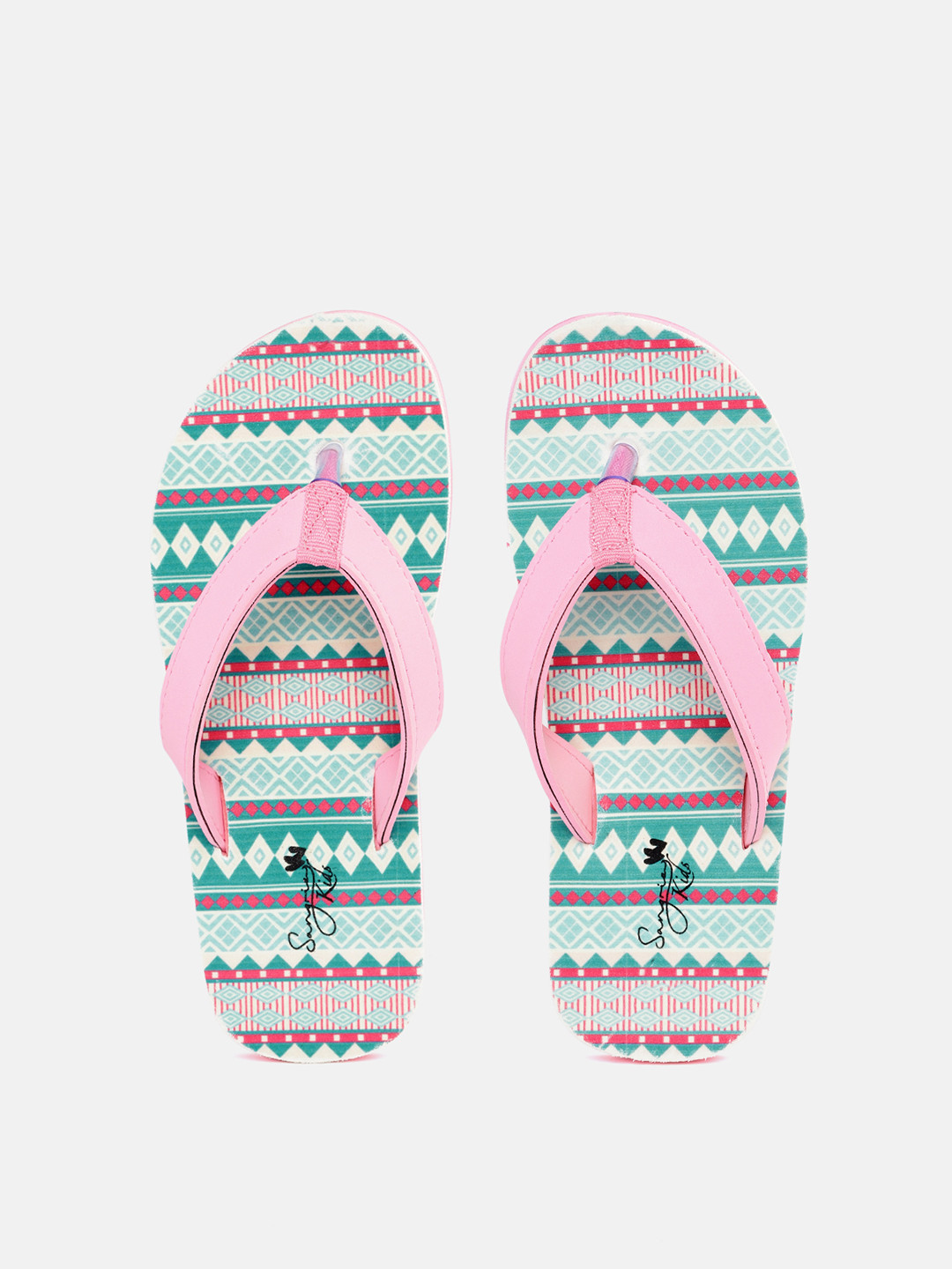 Buy Sangria Girls Pink & Green Aztec Printed Thong Flip Flops - Flip ...