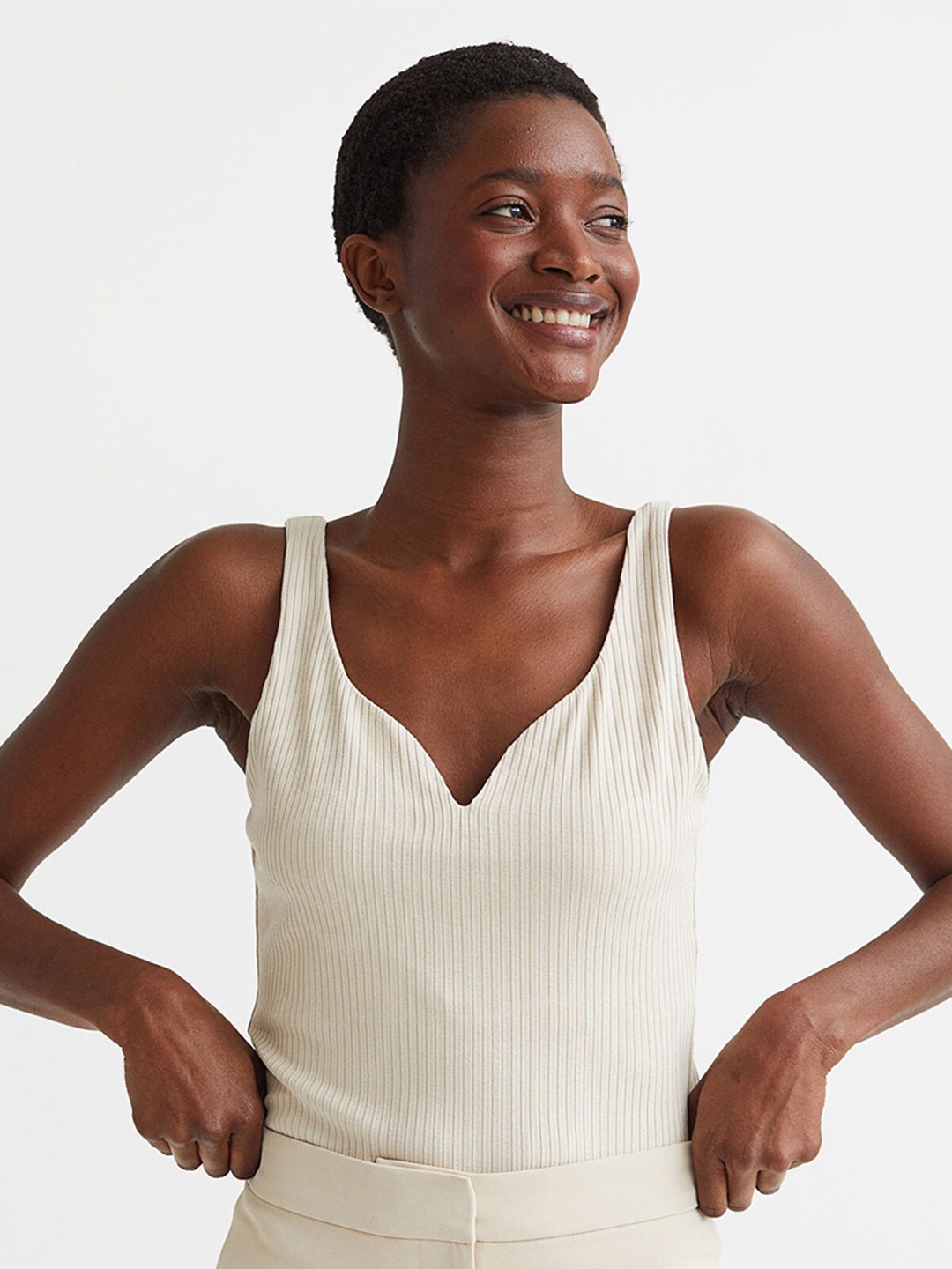 Buy Handm Women Beige Ribbed Top Tops For Women 18131632 Myntra
