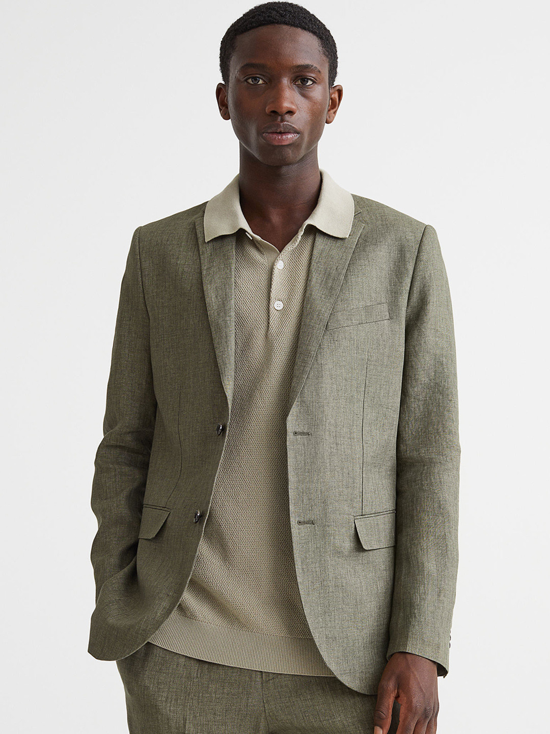Buy H&M Green Linen Jacket Slim Fit - Blazers for Men 18132560 | Myntra