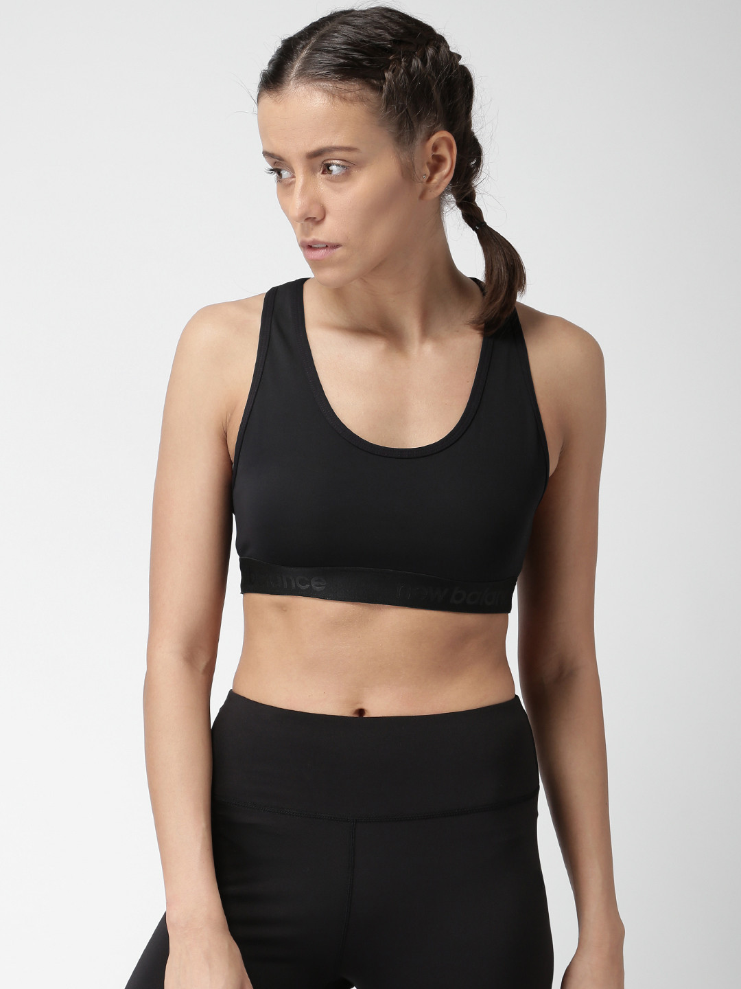 Buy New Balance Black Solid Non Wired Non Padded Sports Bra WB71858 ...
