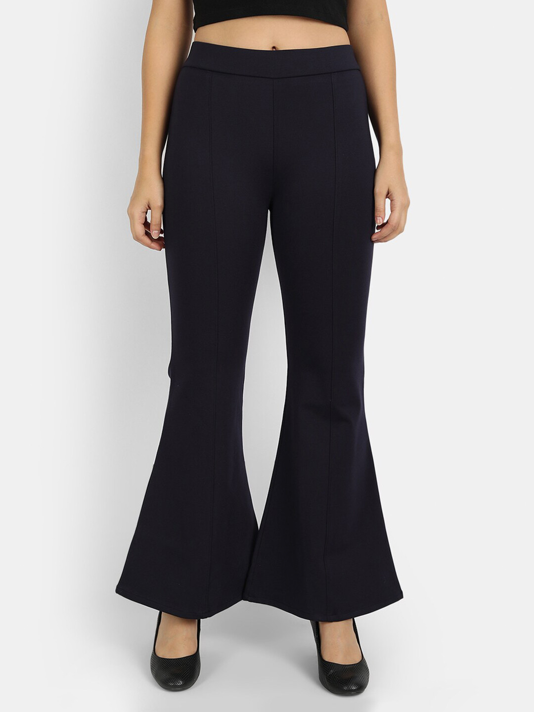 Buy Next One Women Navy Blue Solid High Rise Skinny Fit Bootcut ...