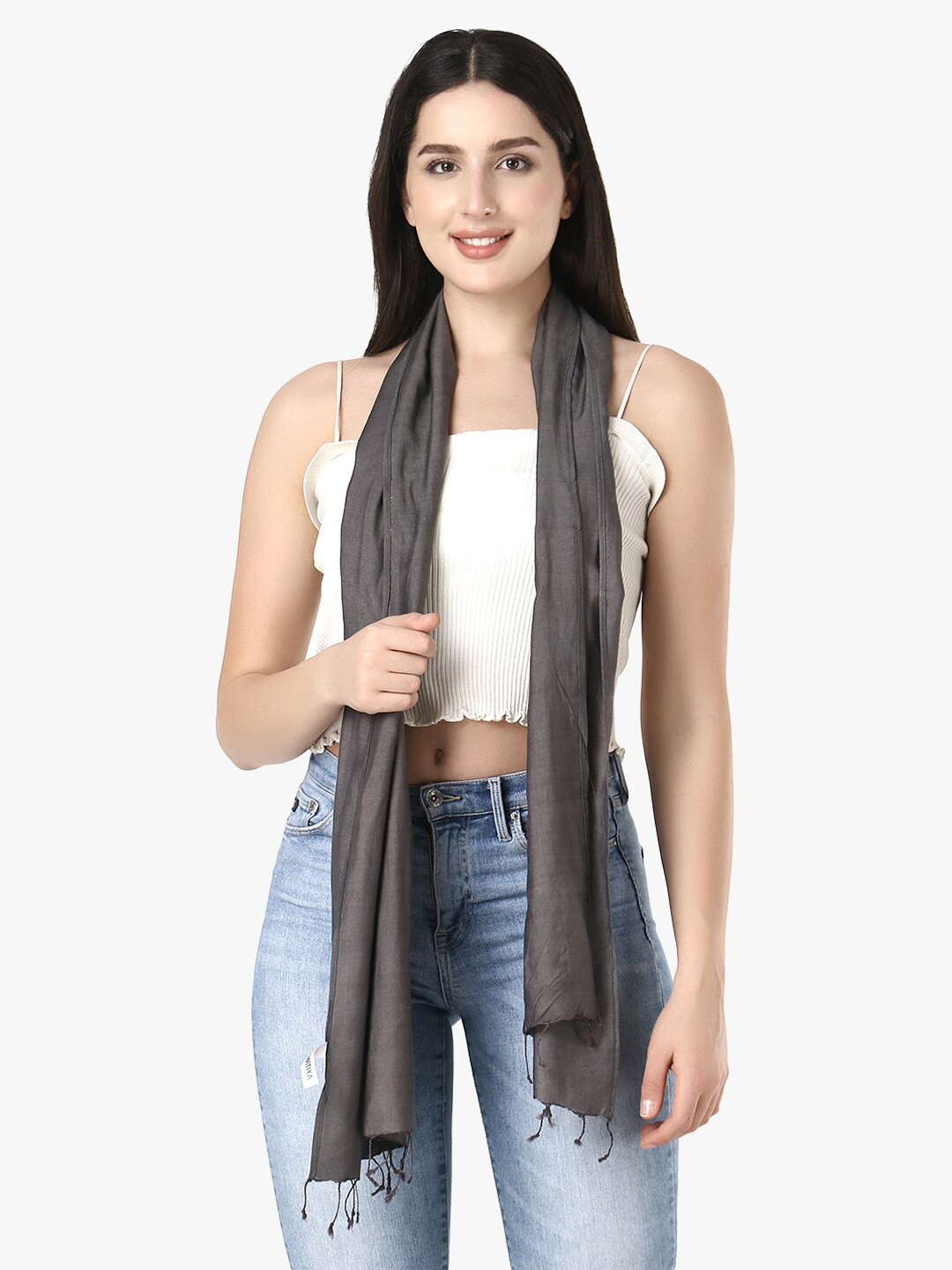 Buy Adwitiya Collection Women Grey Stole - Stoles for Women 18135880 ...