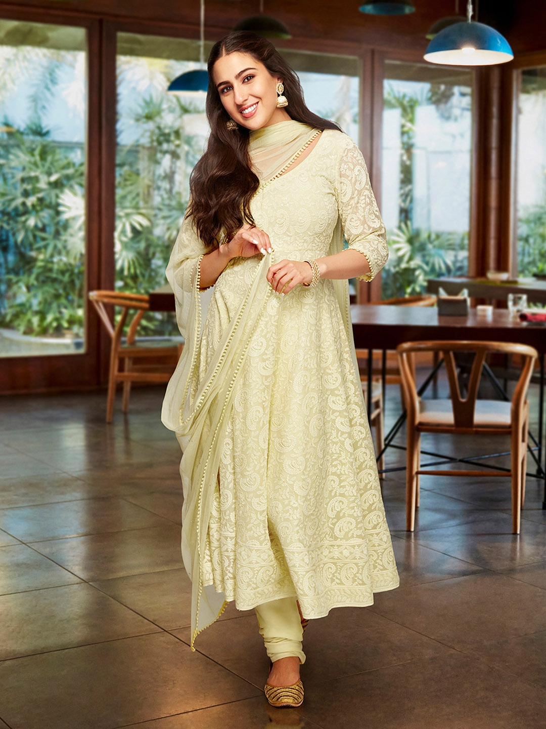 Buy Libas Women Yellow Paisley Embroidered Thread Work Kurta With