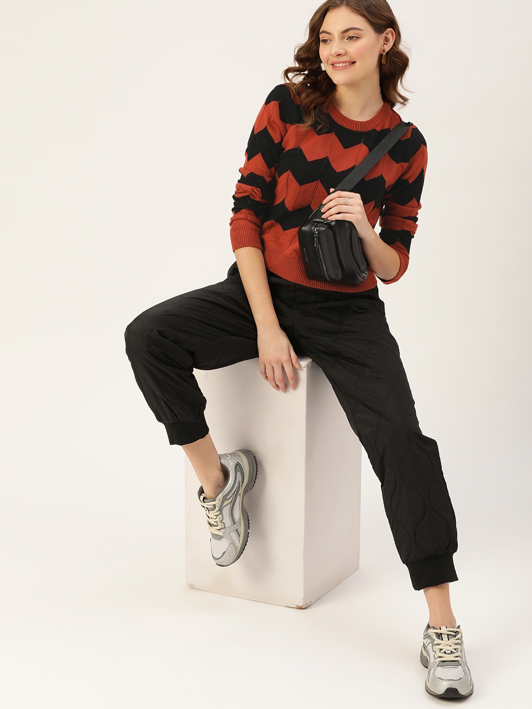 Buy 4WRD By Dressberry Women Rust Orange & Black Chevron Pullover ... Buy 4WRD By Dressberry Women Rust Orange & Black Chevron Pullover ...