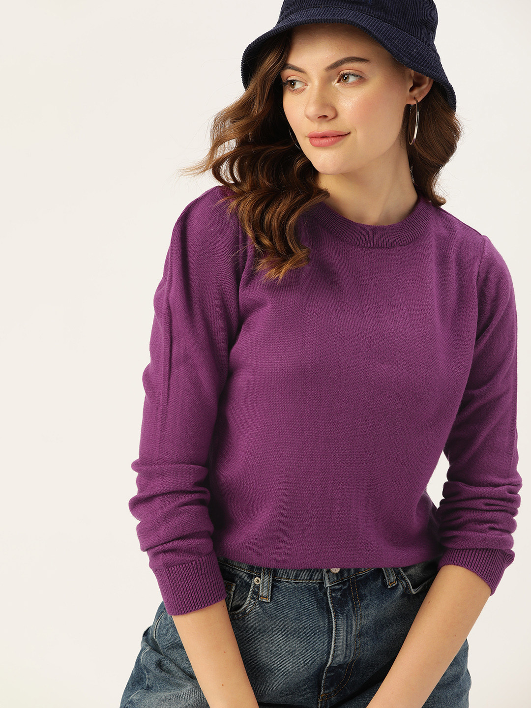 Buy DressBerry Women Purple Solid Knitted Sweater - Sweaters for Women ...