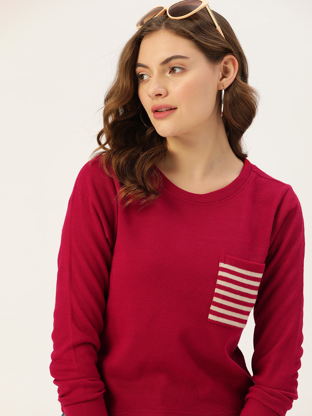 Buy DressBerry Women Red & Off White Striped Sweater - Sweaters for ...