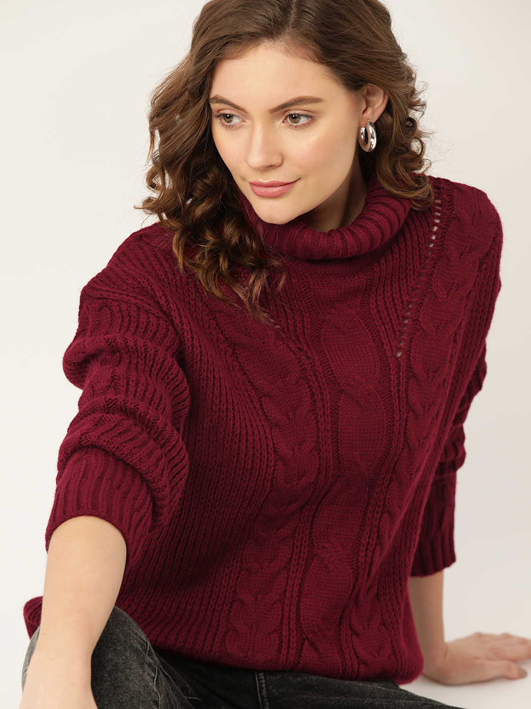Buy DressBerry Women Maroon Cable Knit Pullover - Sweaters for Women ...